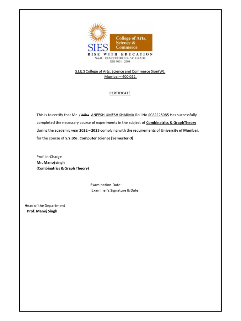 Combinatorics & Graph Theory Certificate | PDF