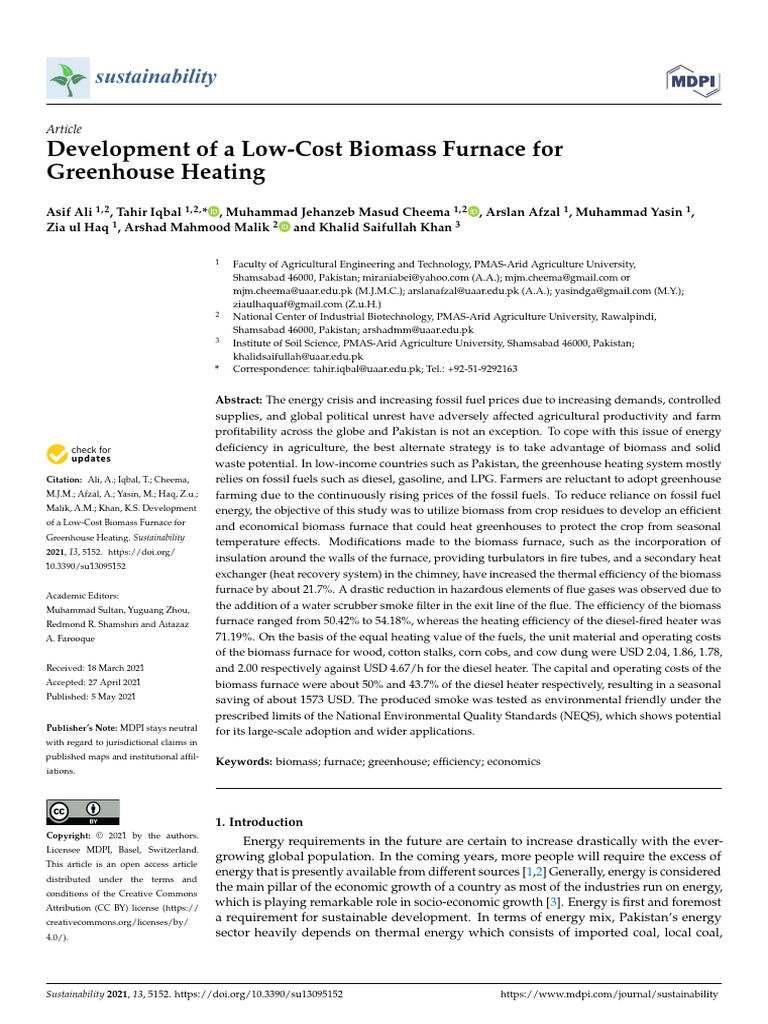 Development of a Low-cost Biomass Furnace for Greenhouse Heating | PDF ...