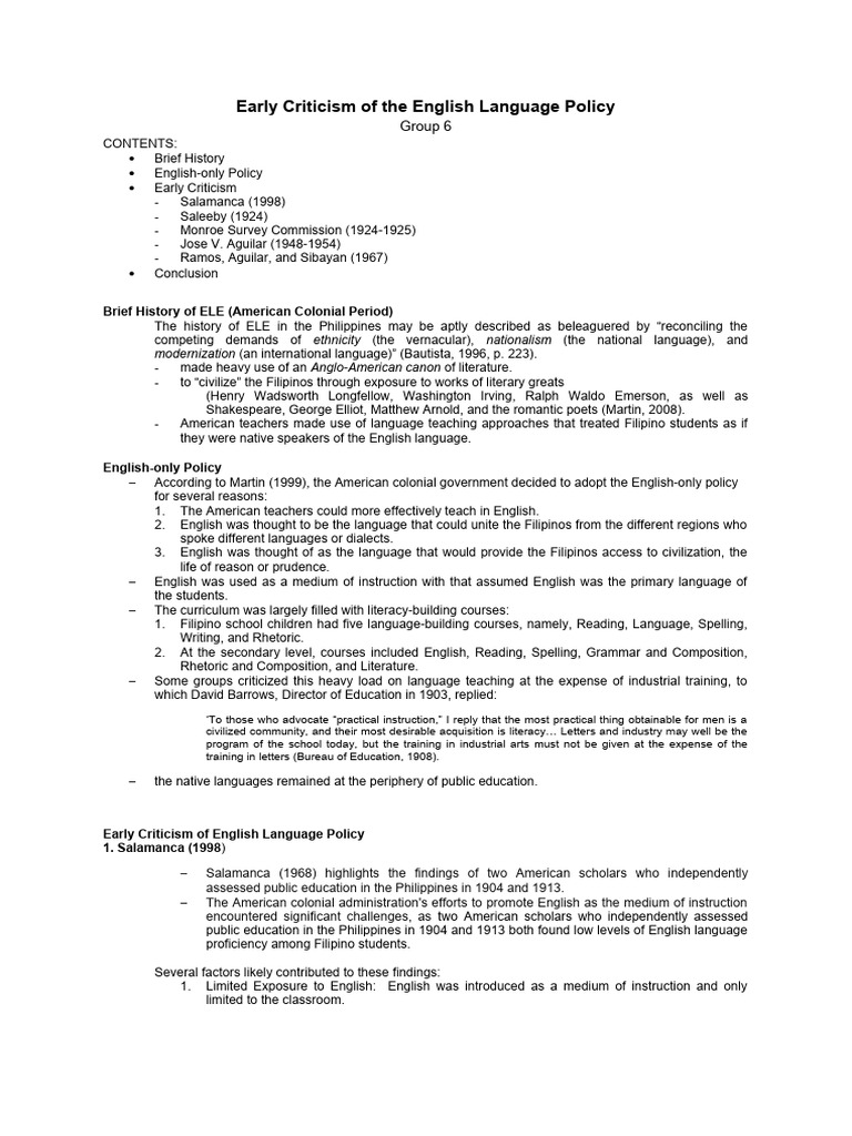 Critique of English Language Policy | PDF | English Language | First ...