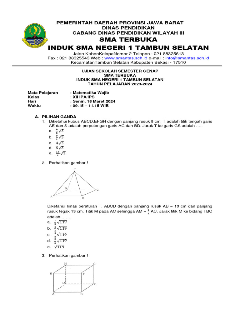 Us MTK W Kelas Xii Ipa-Ips Genap 2023-2024 | PDF
