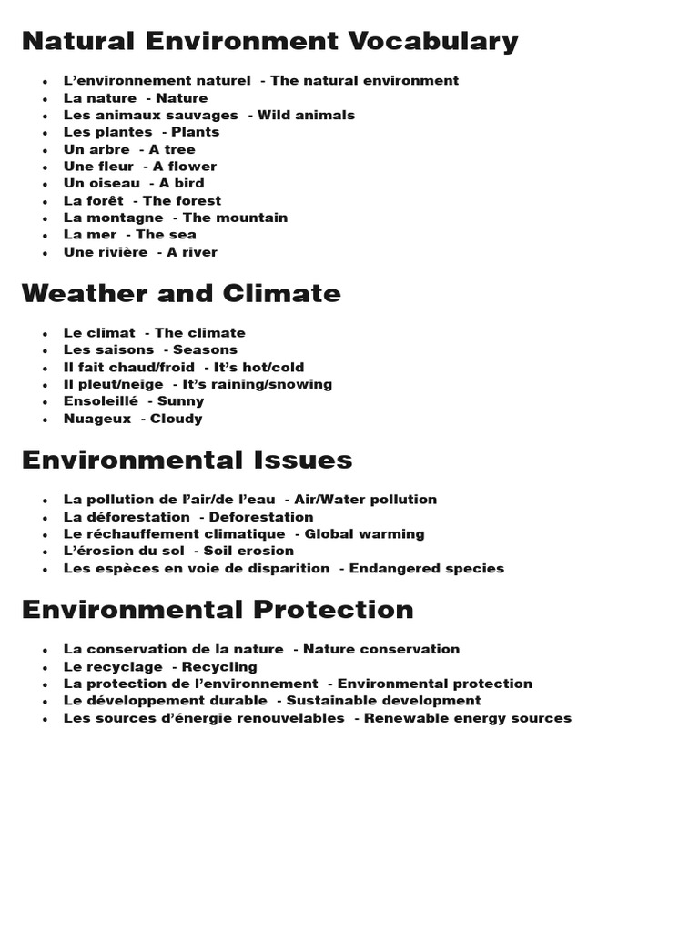 Vocabulaire Environnemental et Climat | PDF