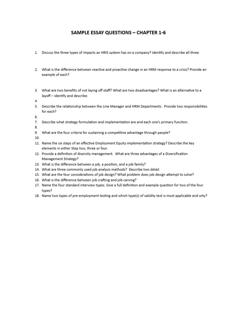 Sample Essay Questions - Chapter 1 - 6 | PDF | Validity (Statistics ...
