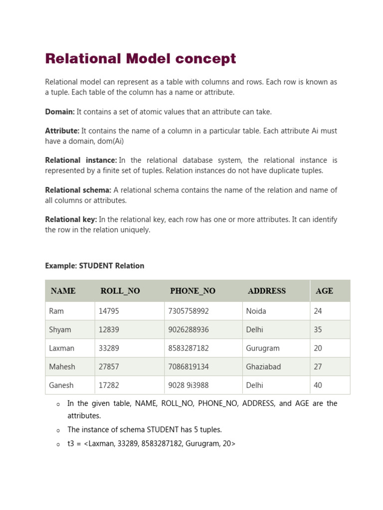 Relational Model concept | PDF | Relational Model | Relational Database Relational Model concept | PDF | Relational Model | Relational Database