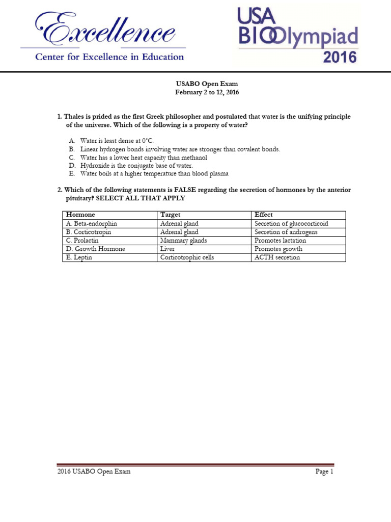 USABO 16 Open Exam.final Web | PDF | Dna | Plasmid USABO 16 Open Exam.final Web | PDF | Dna | Plasmid