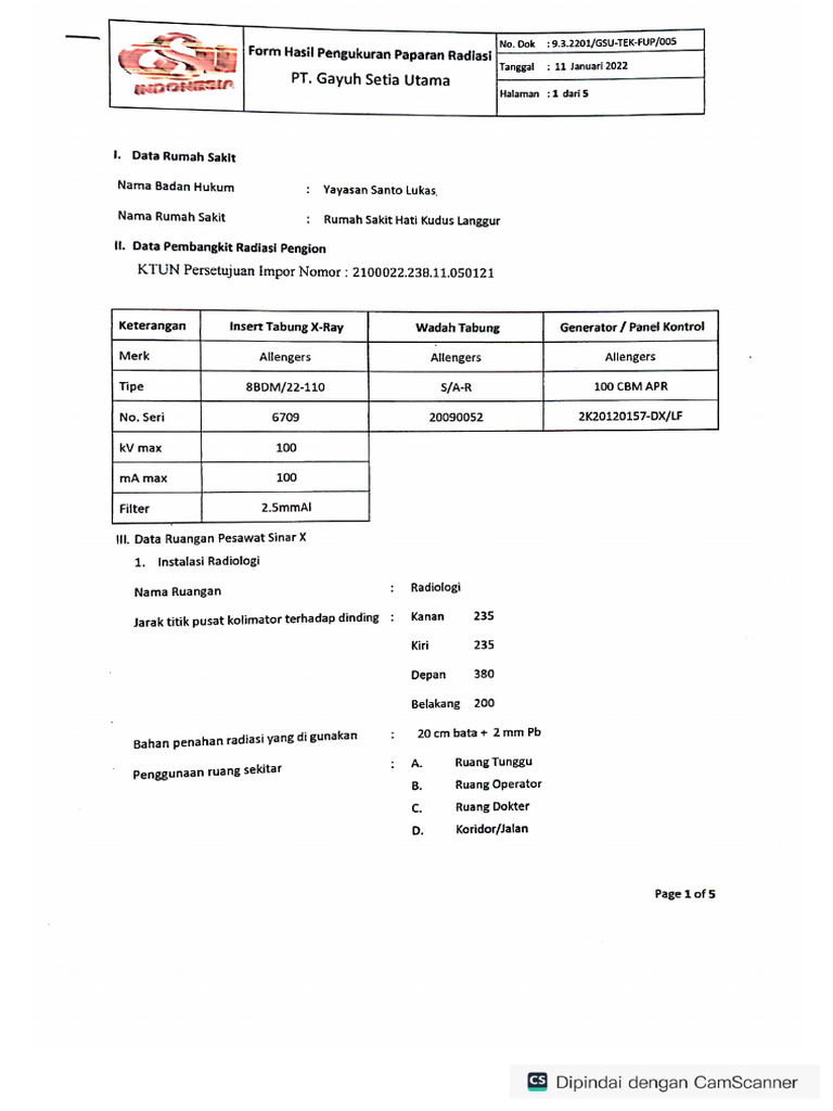 Form Hasil Pengukuran Paparan Radiasi | PDF