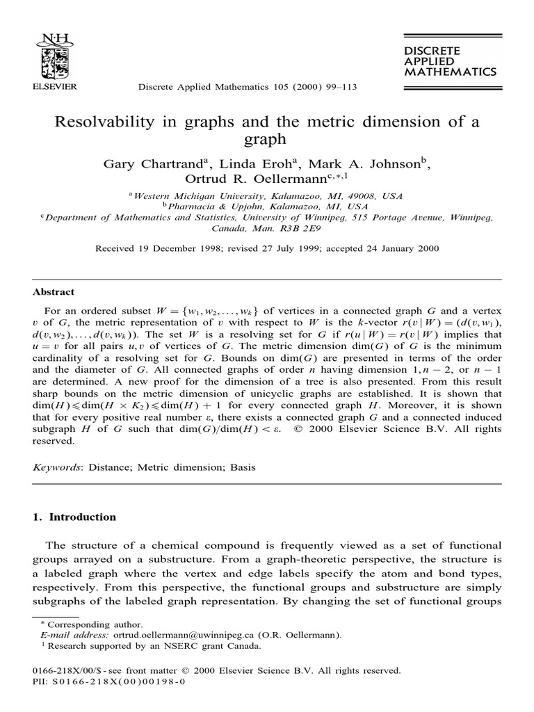 PDKU - 2000 Chartrand Disc Appl Math Resolvability in Graph and The Metric Dimension Graph | PDF ...