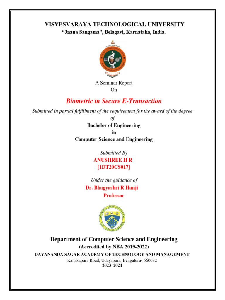 Technical Seminar Report | PDF | Biometrics | Authentication