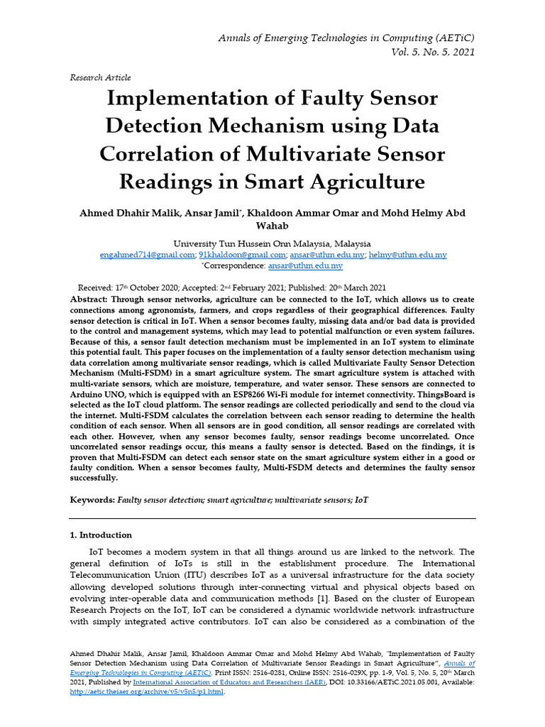 Implementation of Faulty Sensor Detection Mechanis | PDF | Internet Of Things | Arduino