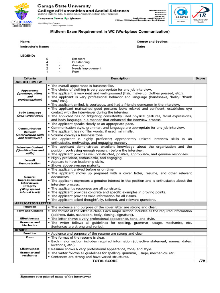 Mock Job Interview Rubrics | PDF | Body Language | Résumé