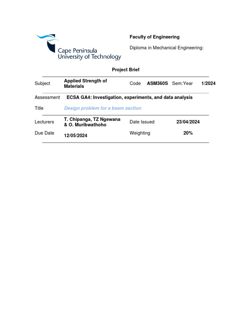 ASM360S Sem1 Eval 3.1 2024 | PDF | Bending | Beam (Structure)
