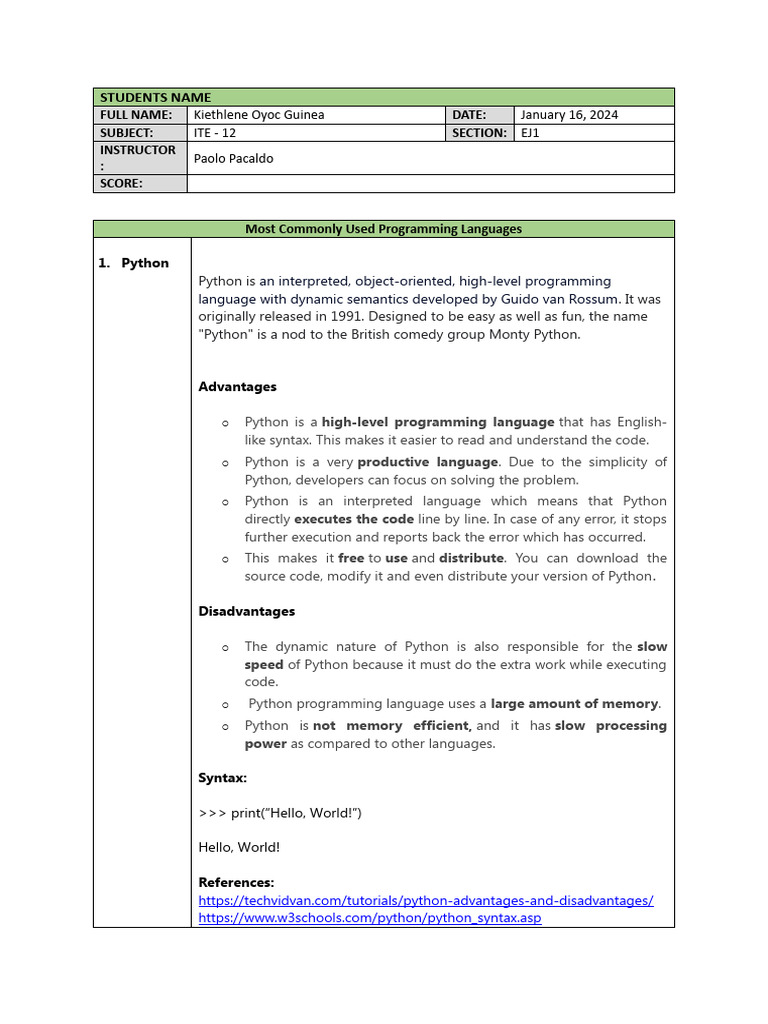 Task 01 Guinea Assignment Pdf Python Programming Language C Sharp Programming Language