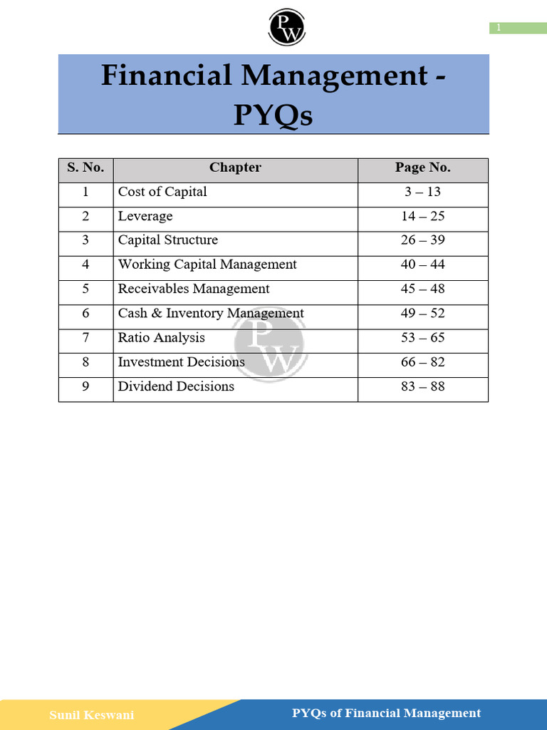 FM PYQs | PDF | Cost Of Capital | Dividend