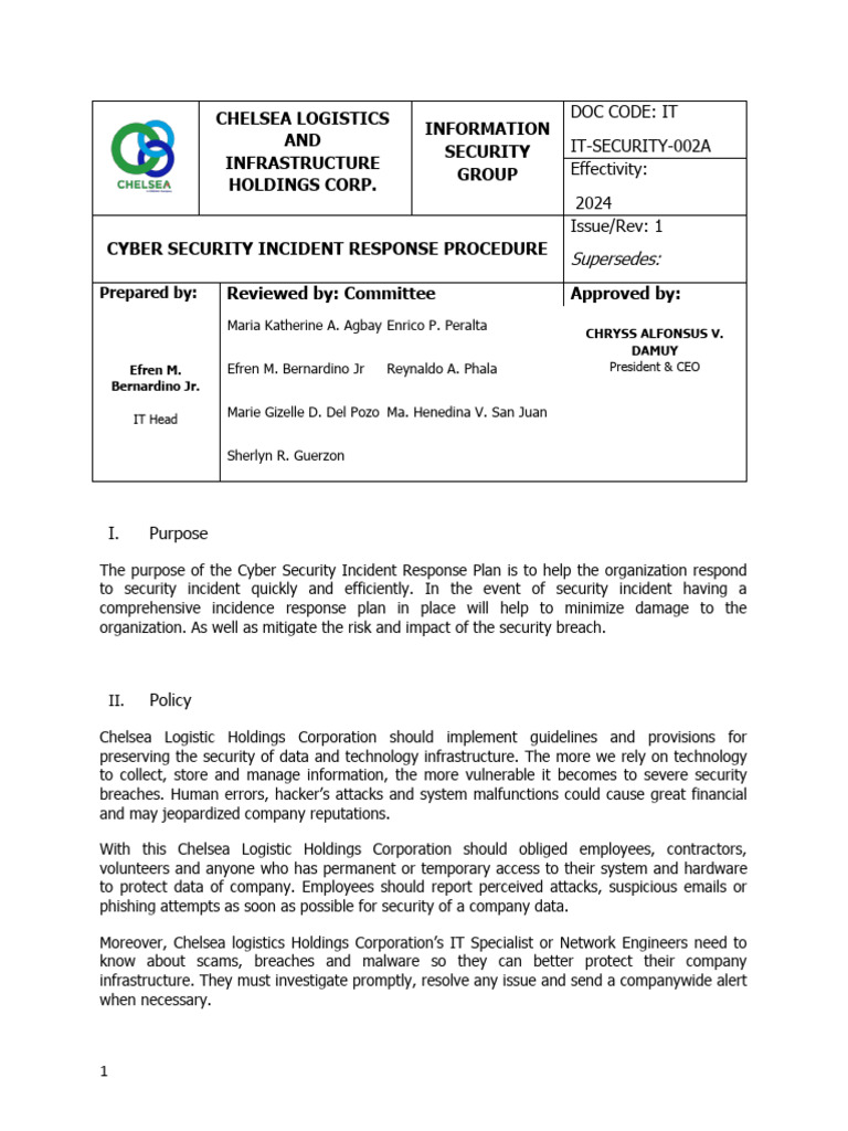 IT-009 Cyber Security Incidents Response Procedure (updated version ...