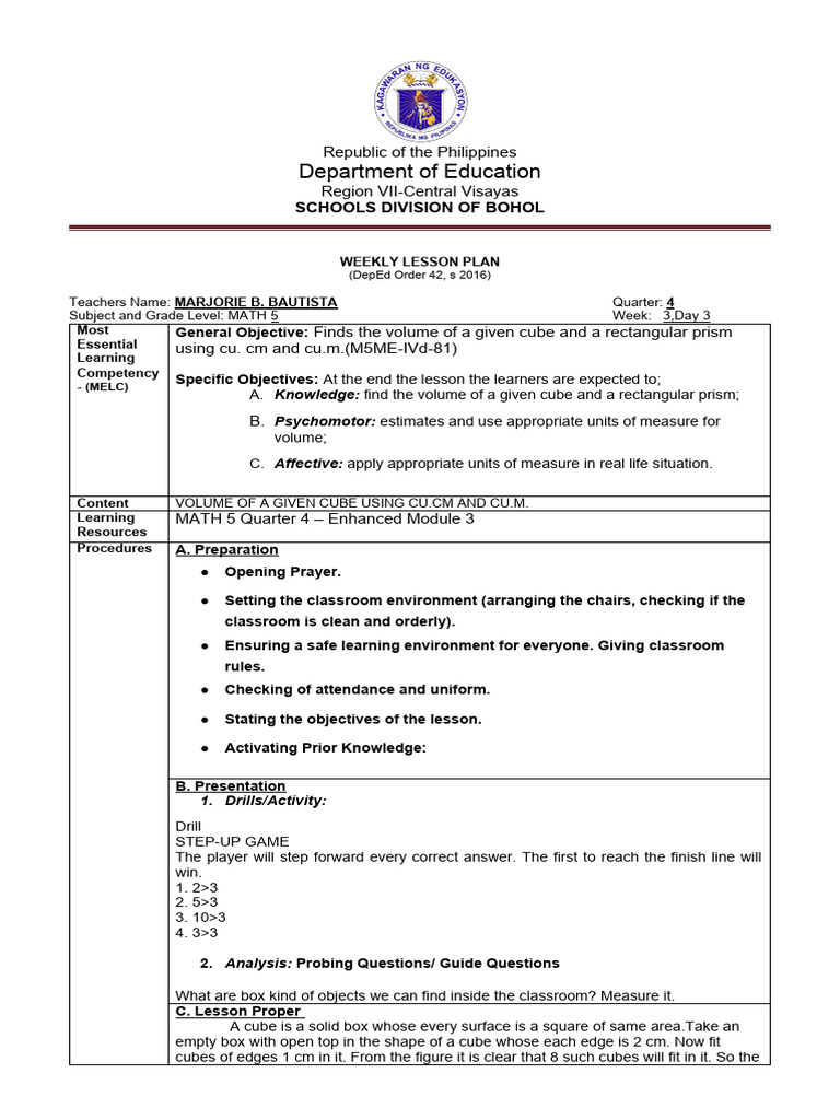 PLP Math Q4 Week 3 | PDF | Area | Volume