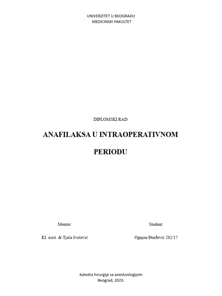 Anafilaksa U Intraoperativnom Periodu-Ispravak | PDF