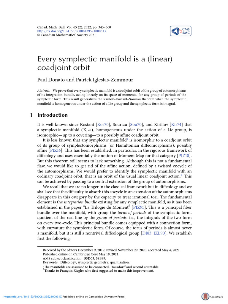 (Donato, P., Iglesias Zemmour, P) Every Symplectic Manifold Is A Linear ...