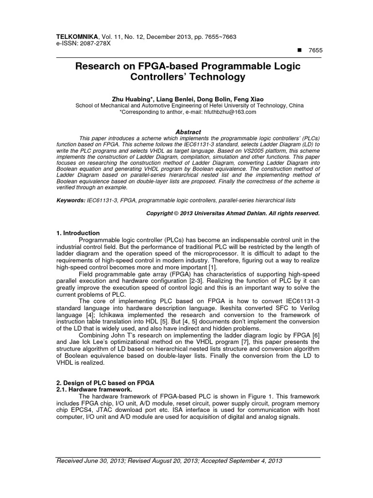 Research On Fpga Based Programmable Logic Controll Pdf Vhdl Programmable Logic Controller