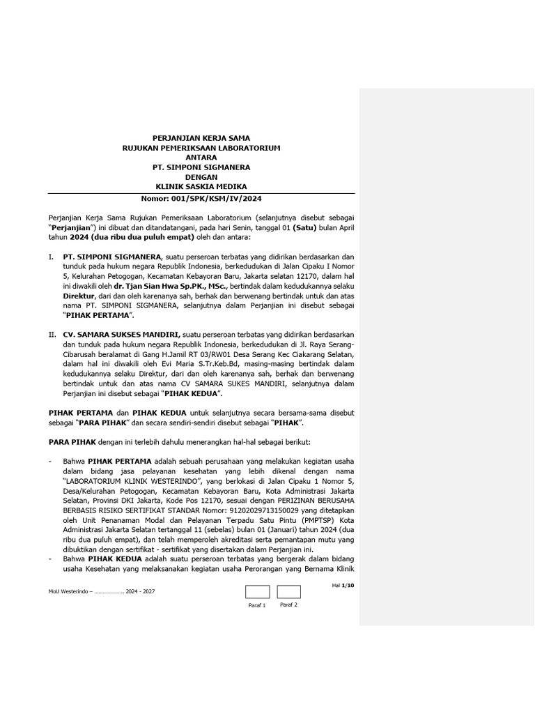 DRAFT MoU RUJUKAN | PDF | Hukum