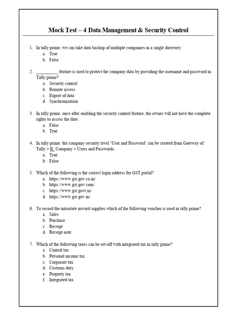Mock Test - 4 | PDF | Taxes | Backup