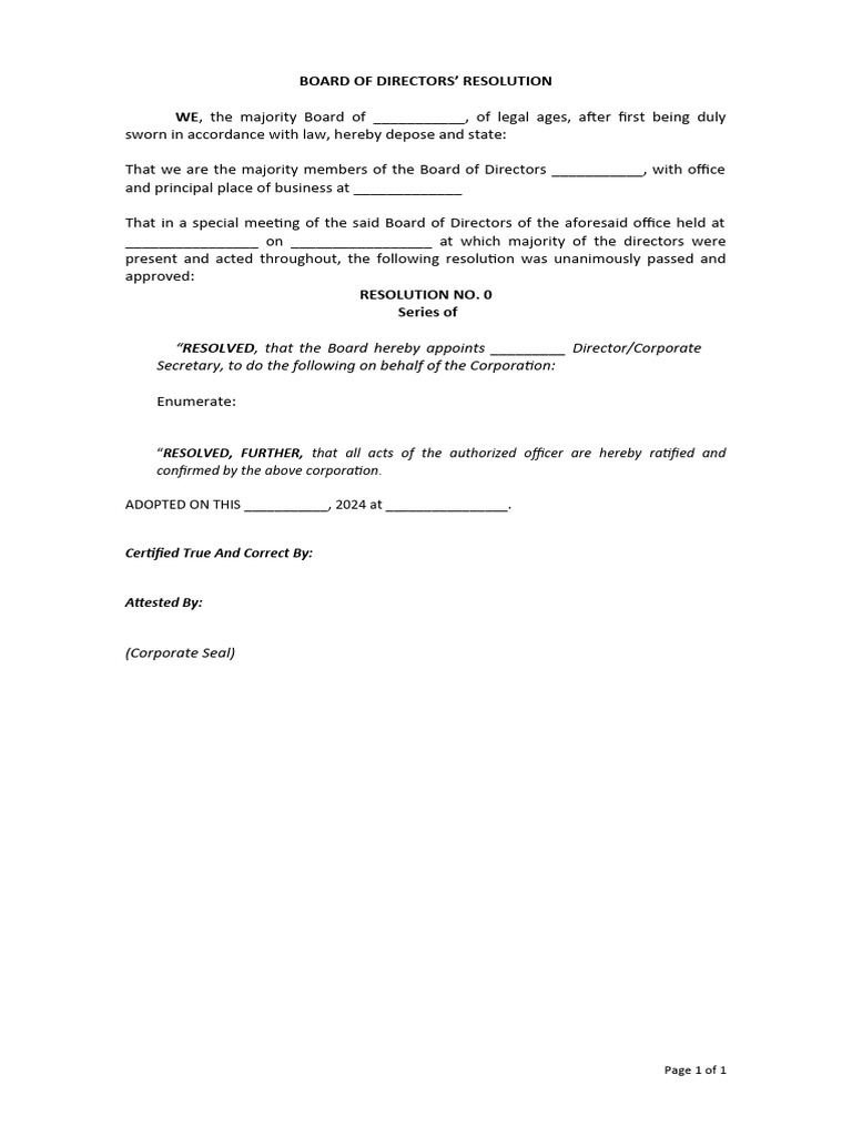 Board Resolution for Director Appointment | PDF | Finance & Money ...