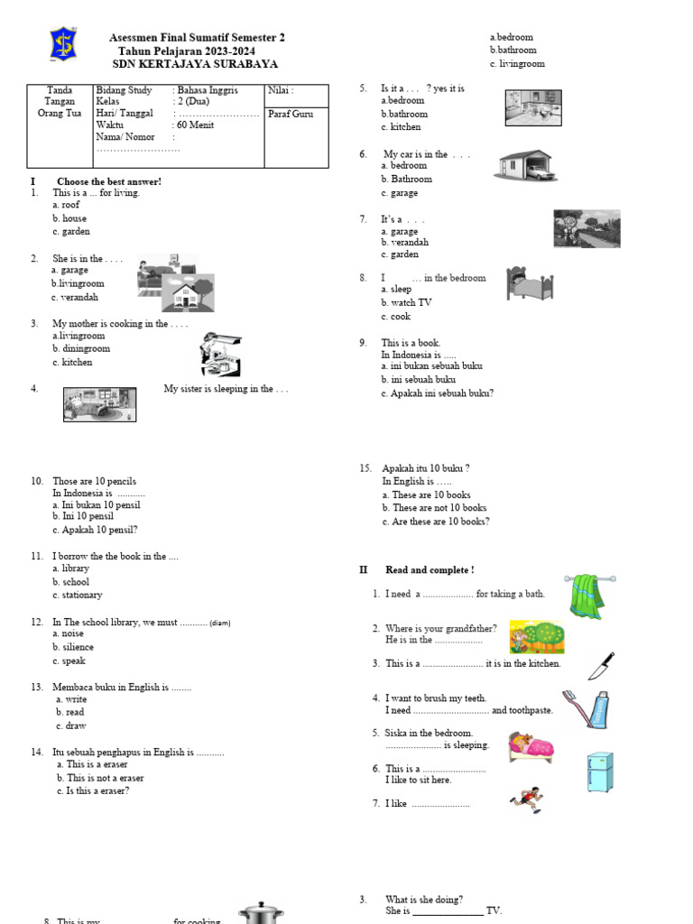 English Assessment for Grade 2 Students | PDF | Language Arts & Discipline