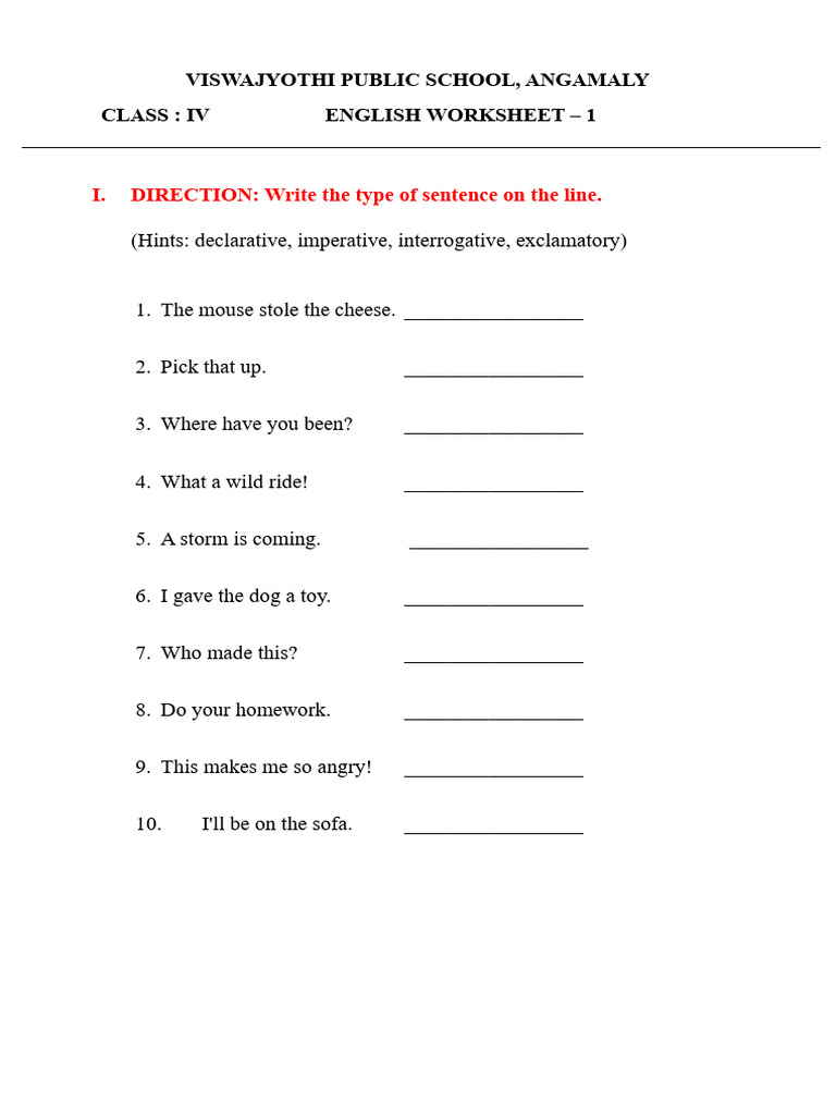 Class Iv Worksheet 1 & 2 | PDF