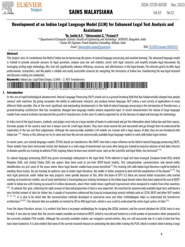 Indian Legal LLM Development for NLP | PDF | Annotation | Computing