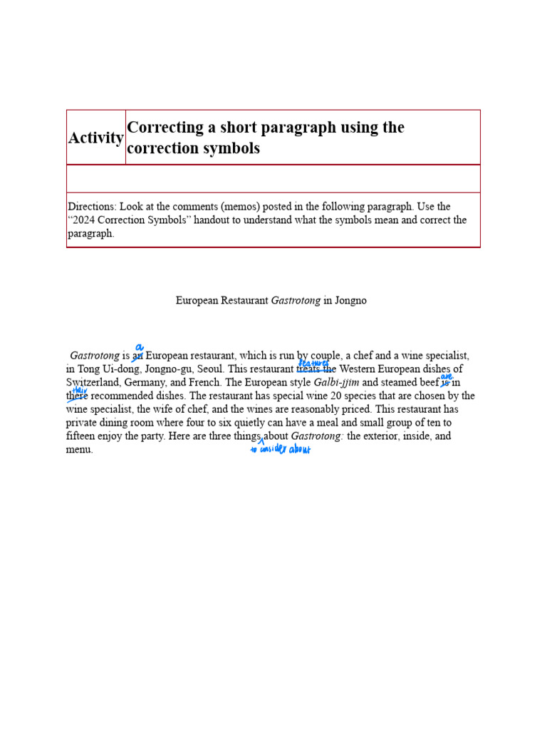2024 Correcting A Short Paragraph Using The Correction Symbols | PDF ...