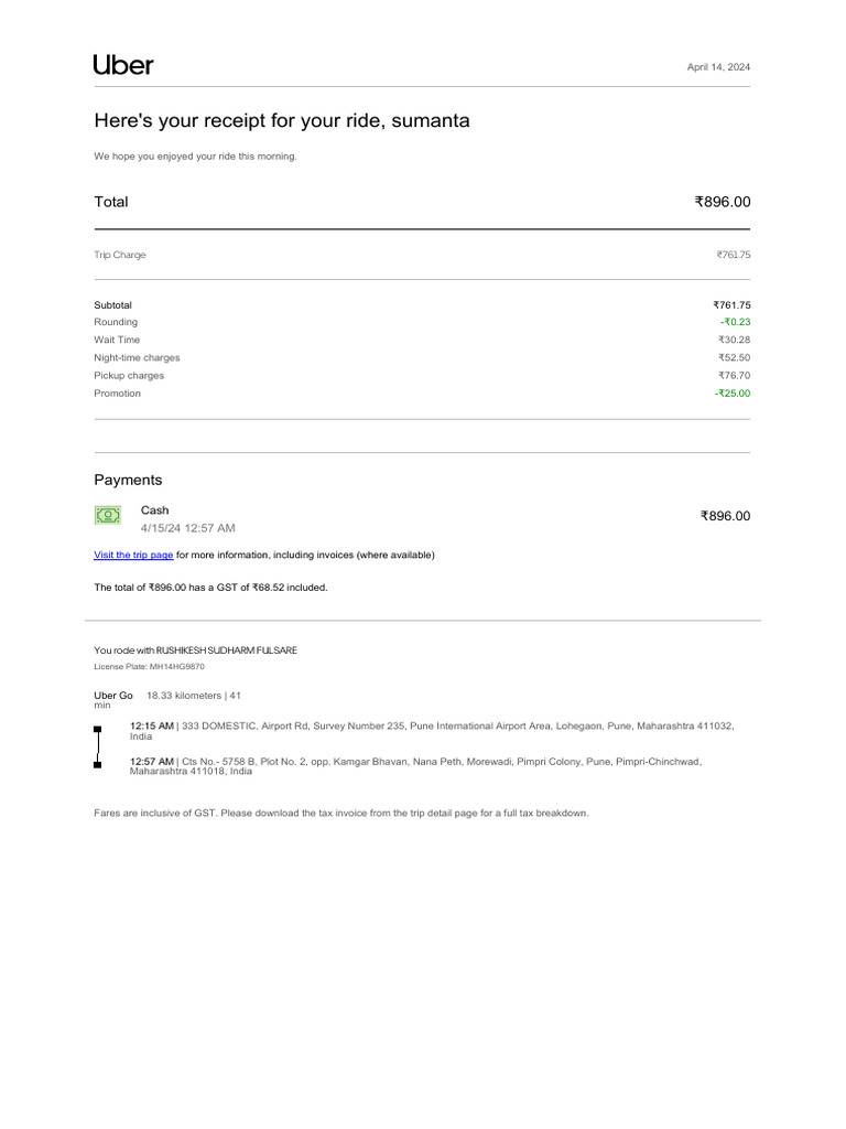 Uber Night Charges Breakdown in Pune | PDF