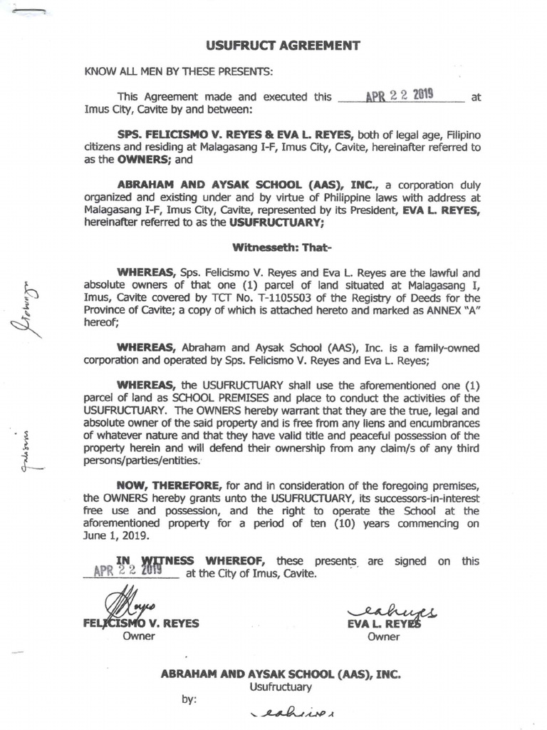 Usufruct Agreement | PDF