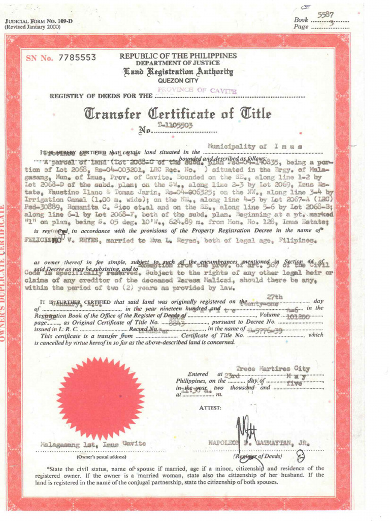 Transfer Certificate of Title | PDF