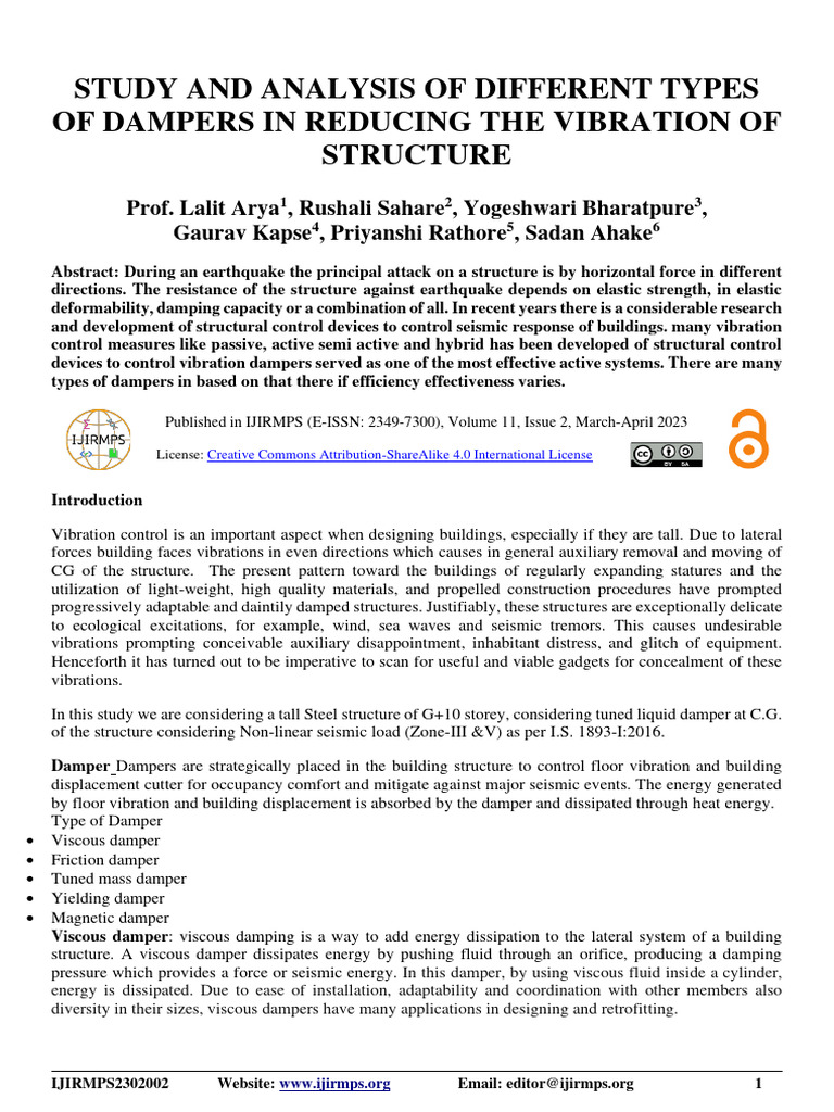 Types of Dampers for Vibration Control | PDF | Applied And Interdisciplinary Physics | Classical ...