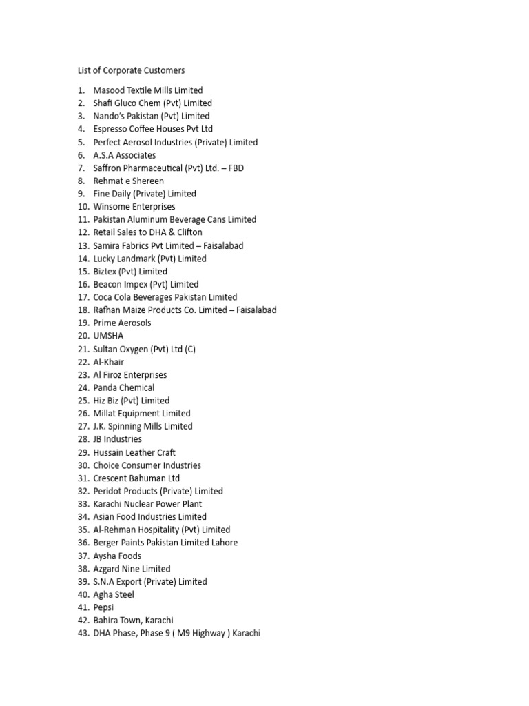 Corporate Customer List in Pakistan | PDF | Technology & Engineering