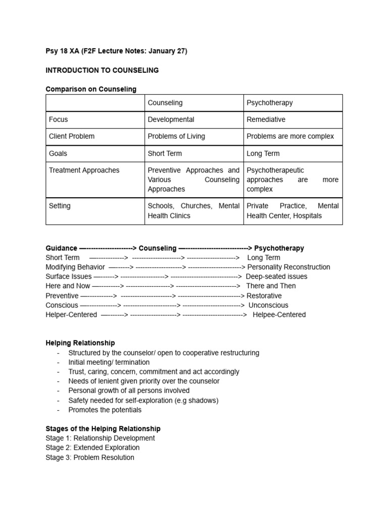 Counseling Psychology (F2F Lecture Notes - January 27) | PDF ...