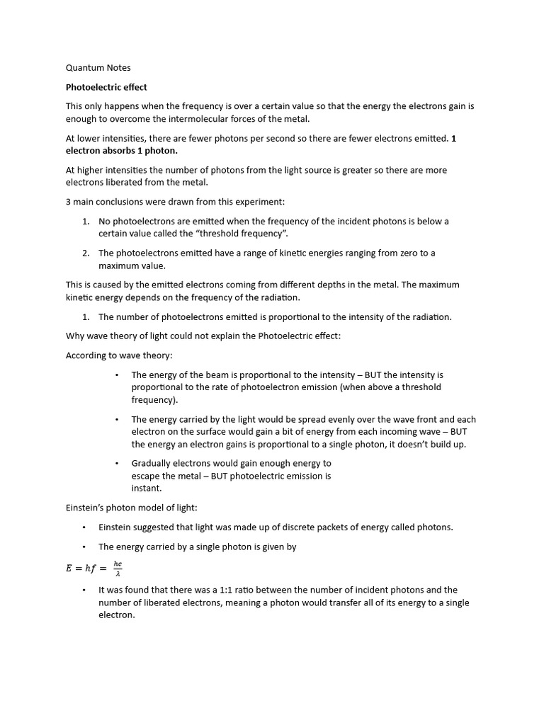 Quantum Notes Pdf Photoelectric Effect Photon