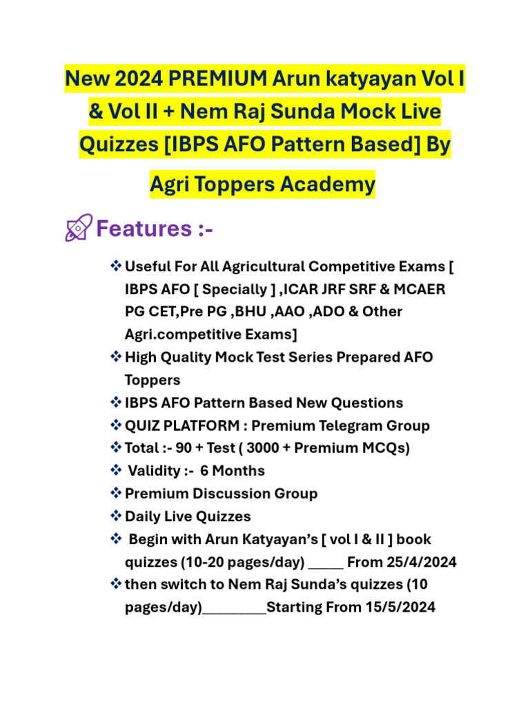 PREMIUM Arun Katyayan Vol I & Vol II + Nem Raj Sunda Mock Live Quizzes | PDF | Soil | Horticulture