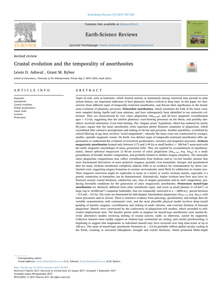 Ashwal and Bybee 2017 - Crustal Evolution and The Temporality of ...