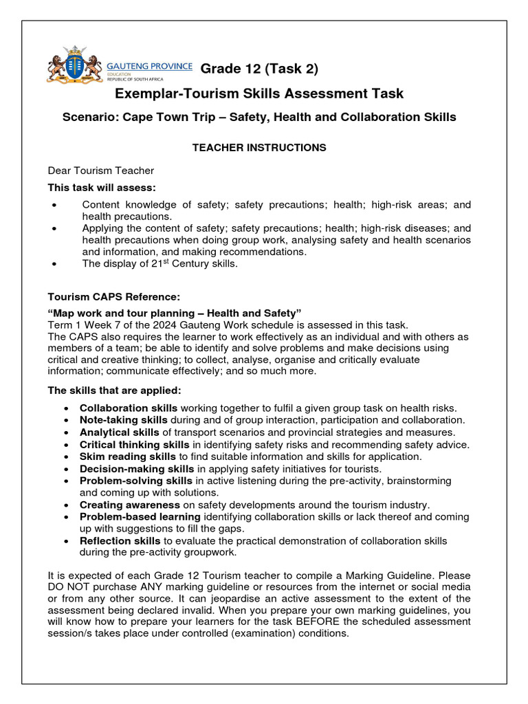 Grade 12 Tourism Skills Assessment Task | PDF | Bus | Police