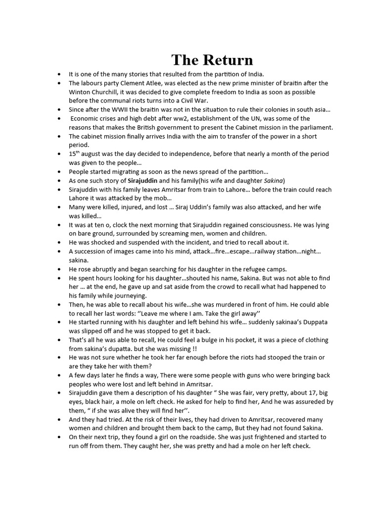 The Return | PDF | Partition Of India