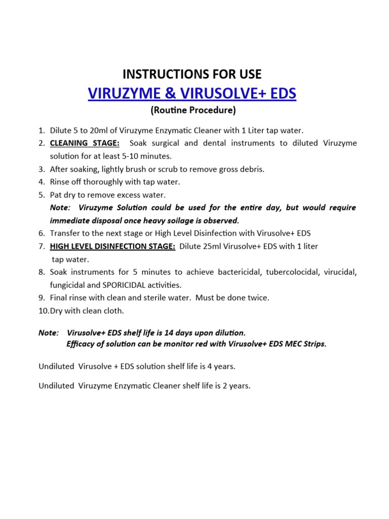 Instructions For Use Viruzyme Virusolve EDS | PDF