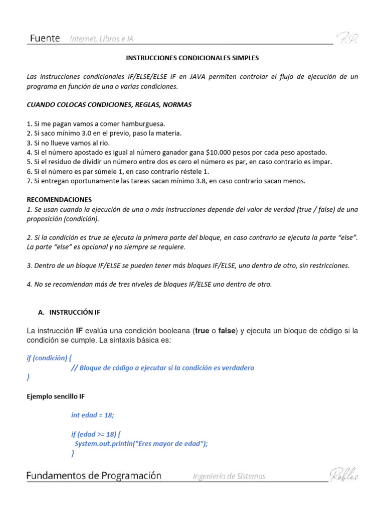 3 Fundamentos de Programación If - Else - Else If | PDF | Ciencias de la Computación | Informática