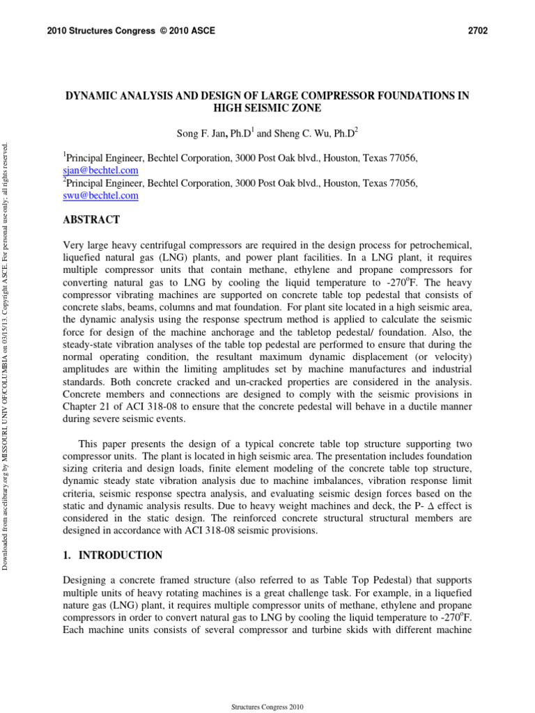 Dynamic Analysis and Design of Large Compressor Foundations in High ...