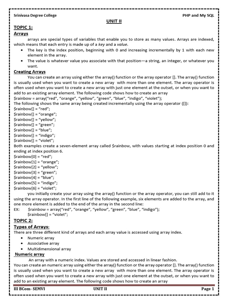 I Php Unit2 Degree Pdf Php Parameter Computer Programming 5502