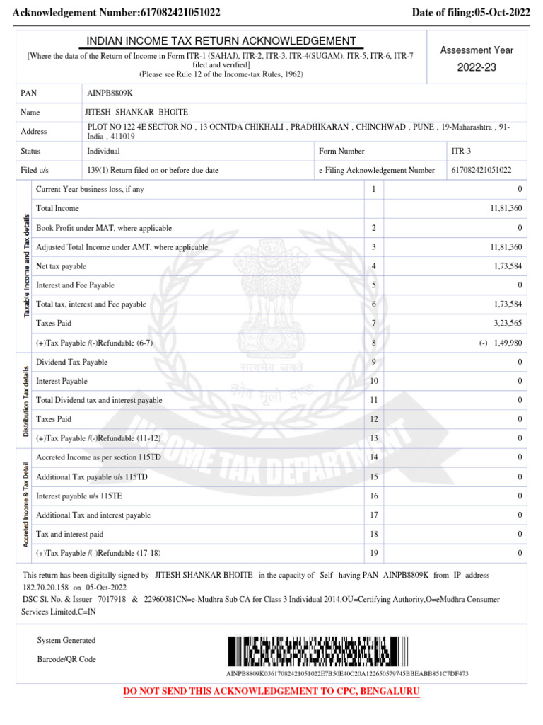 ITR 2021-22 - Compressed | PDF | Government Finances | Payments