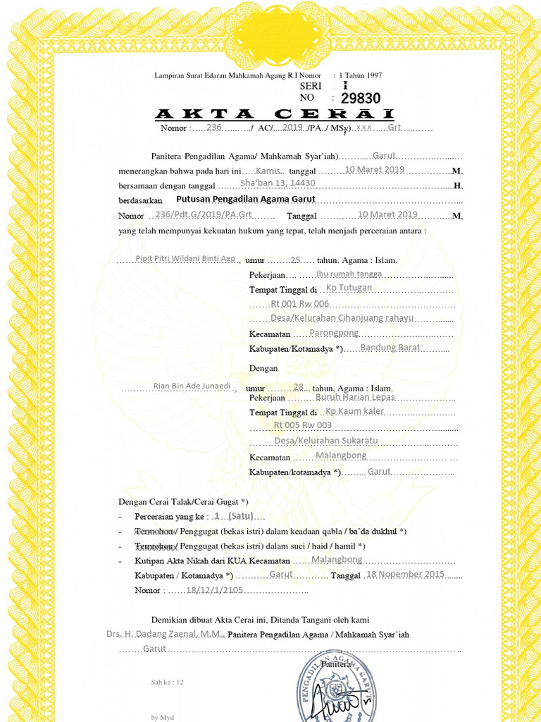 Akta Cerai Pipit | PDF