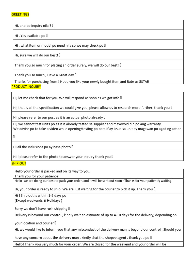 Customer Service Spiels | PDF | Service Industries