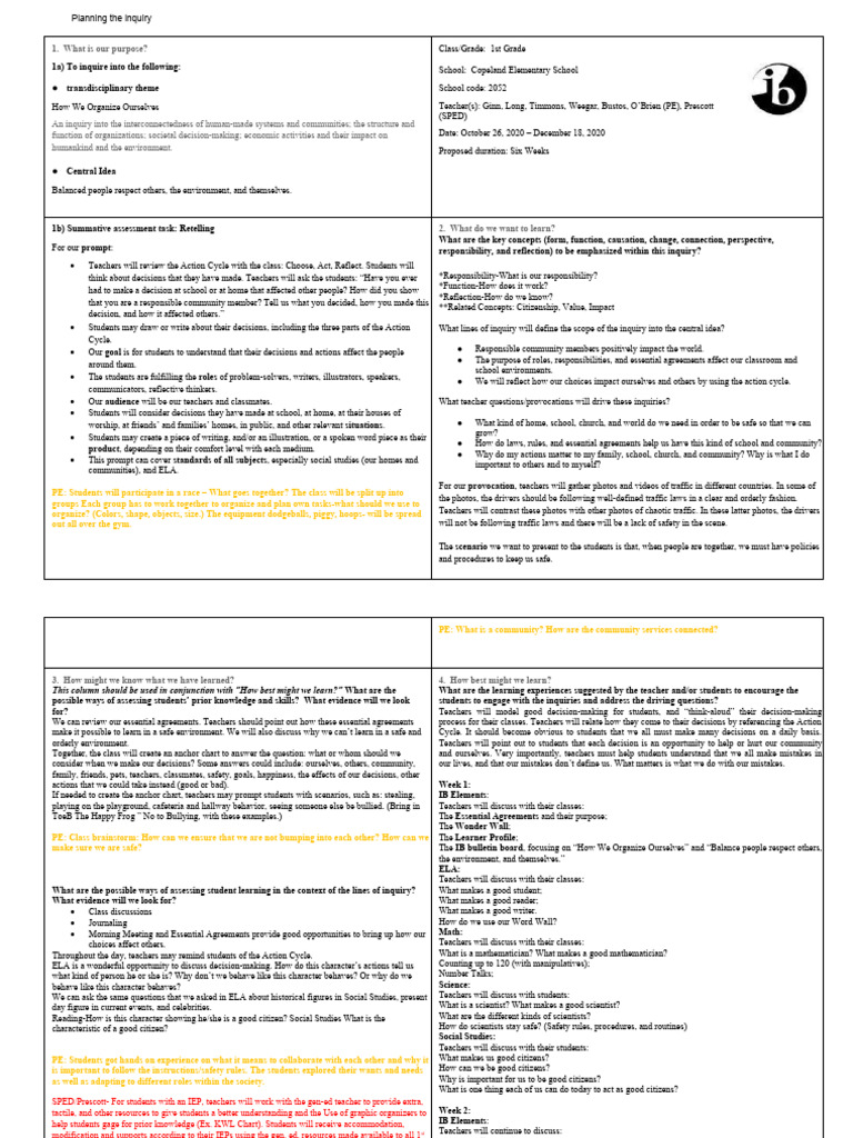 Unit_2_First_Grade_How_We_Organize_Ourselves (1) | PDF | Teachers ...