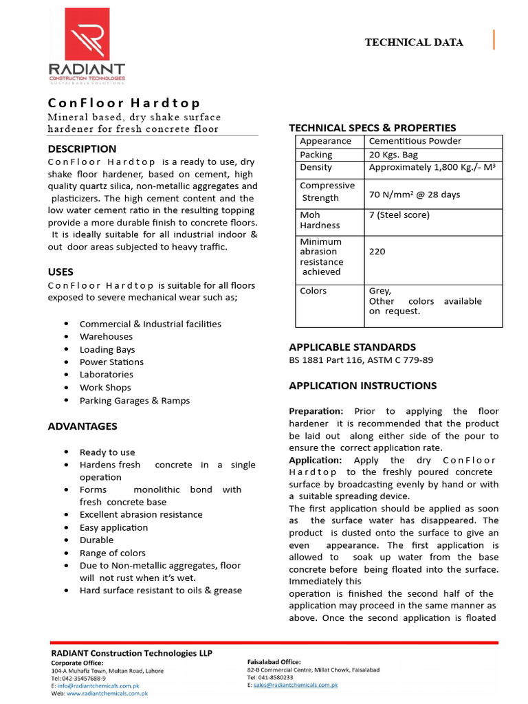 Durable Concrete Floor Hardener | PDF | Concrete | Cement