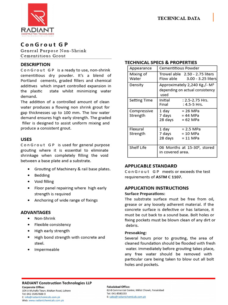 RCT-ConGrout GP | PDF | Concrete | Cement