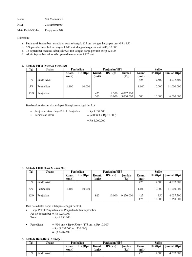 Analisis Persediaan Metode FIFO, LIFO, Rata-rata | PDF